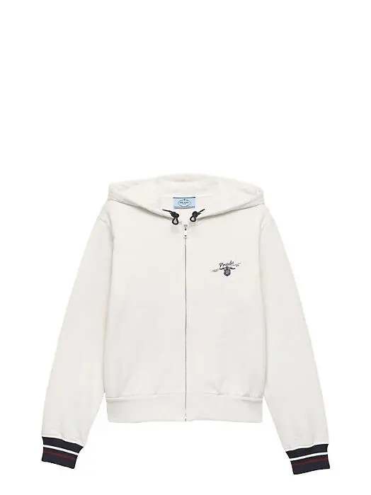 Prada Brand-print Zip-up Cotton Hoodie - Neutral