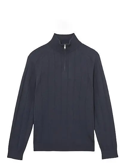 REISS Funnel-neck Wool Jumper - Airforce Blue