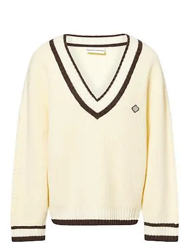 THE COUTURE CLUB Striped V-neck Knitted Jumper - Buttermilk
