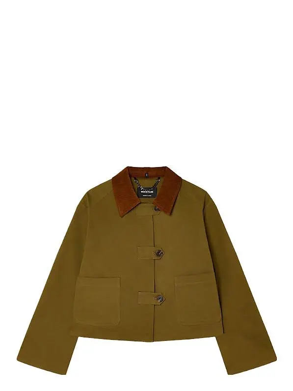 Whistles Short Corduroy-collar Cotton Jacket - Khaki/olive