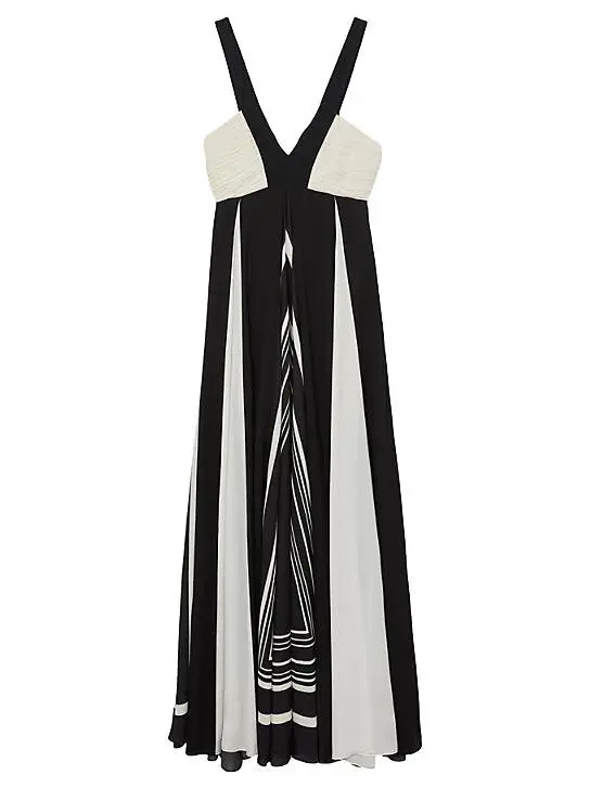 REISS Tallie Graphic-print Woven Maxi Dress - Black Ivory