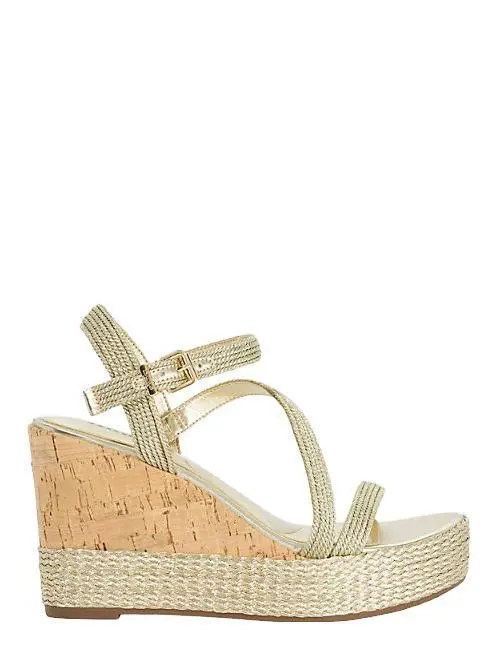 DUNE Koda Woven Wedge Sandals - Gold Metallic Fabric