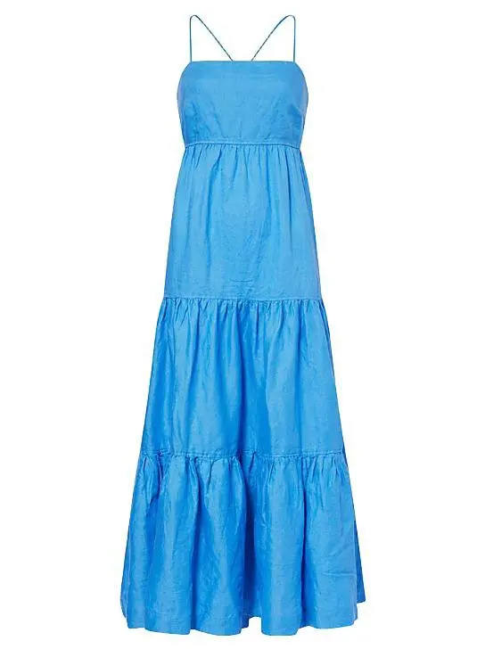 Heidi Klein Skyros Tiered Linen Maxi Dress - Blu