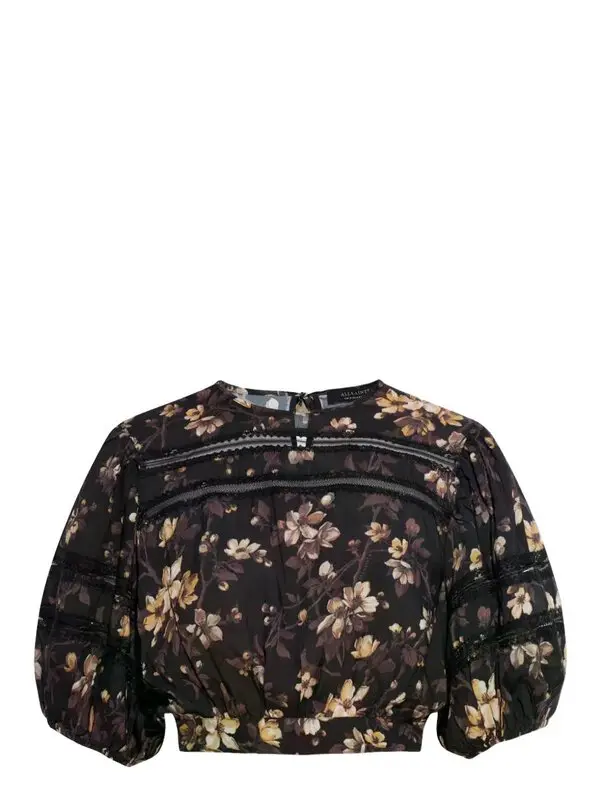 ALLSAINTS Floral-print Lace-trim Cropped Top - Black