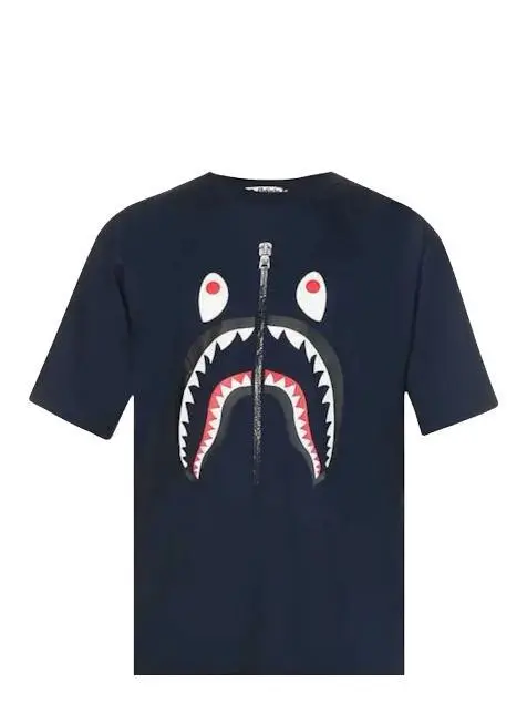A BATHING APE Shark Relaxed Fit Tee Shirt - Navy Blue
