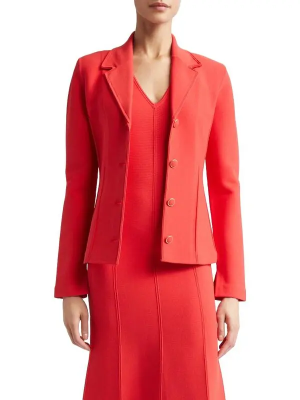 St. John Adele Valley Fitted Sweater Jacket - Bright Deep Coral