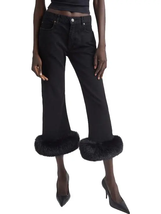 Balenciaga Faux Fur-trimmed Flare Jeans - 1105 Pitch Black