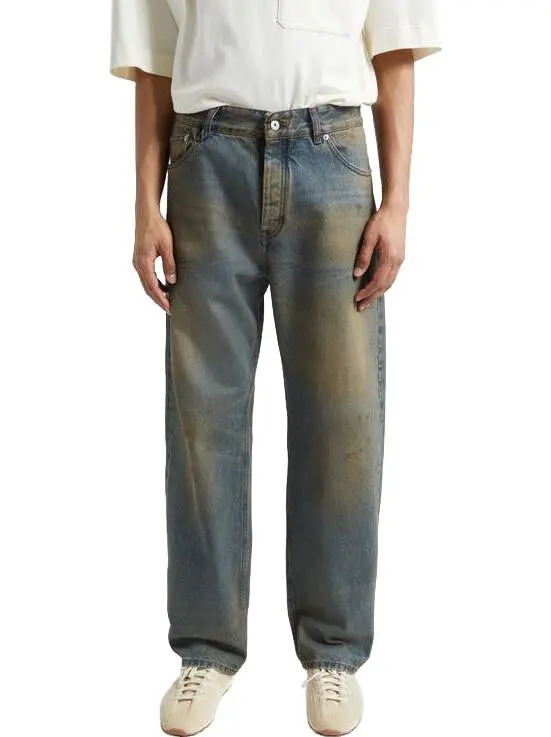 Jacquemus Le De-nîmes Berger Straight-leg Jeans - Distressed Blue/tabac