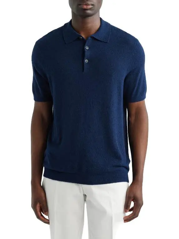 Scott Barber Solid Bouclé Polo - Navy