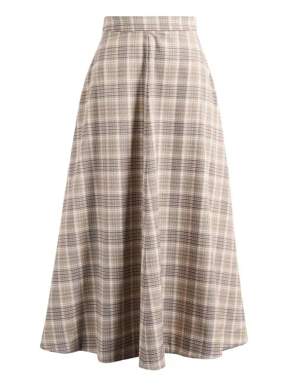 REFORMATION Plaid Flared Midi Skirt - Brown Check