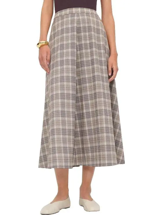 REFORMATION Plaid Flared Midi Skirt - Brown Check