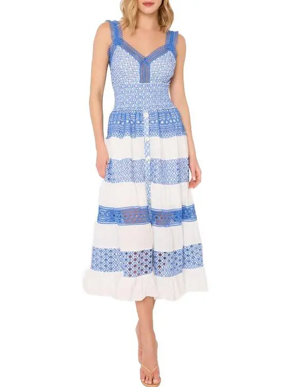 MILLY Eyelet Panel Sundress - White/blue