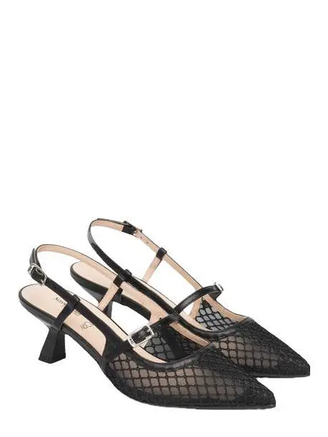 NEROGIARDINI Mesh Pointed Toe Slingback Pumps - Black