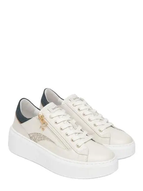 NEROGIARDINI Side Zip Platform Sneakers - Beige Multi