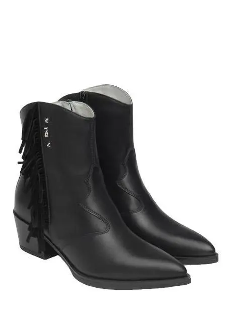 NEROGIARDINI Fringe Western Bootie - Black