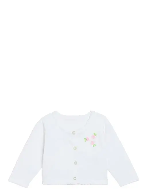 PIPPA & JULIE Cotton Cardigan With Rosebud Embroidery - White