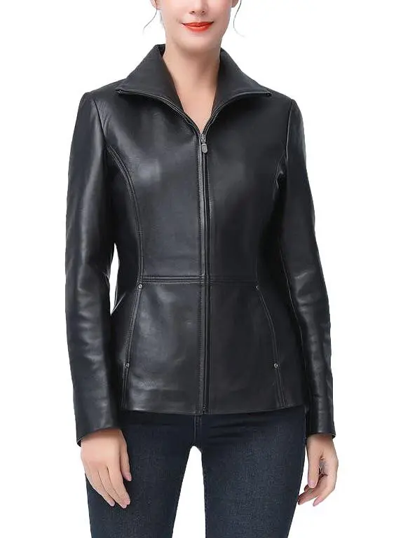 KIMI + KAI Eva Zip Front Leather Jacket - Black