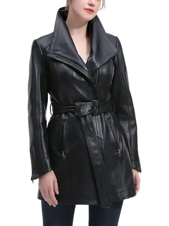KIMI + KAI Ada Leather Trench Coat - Black