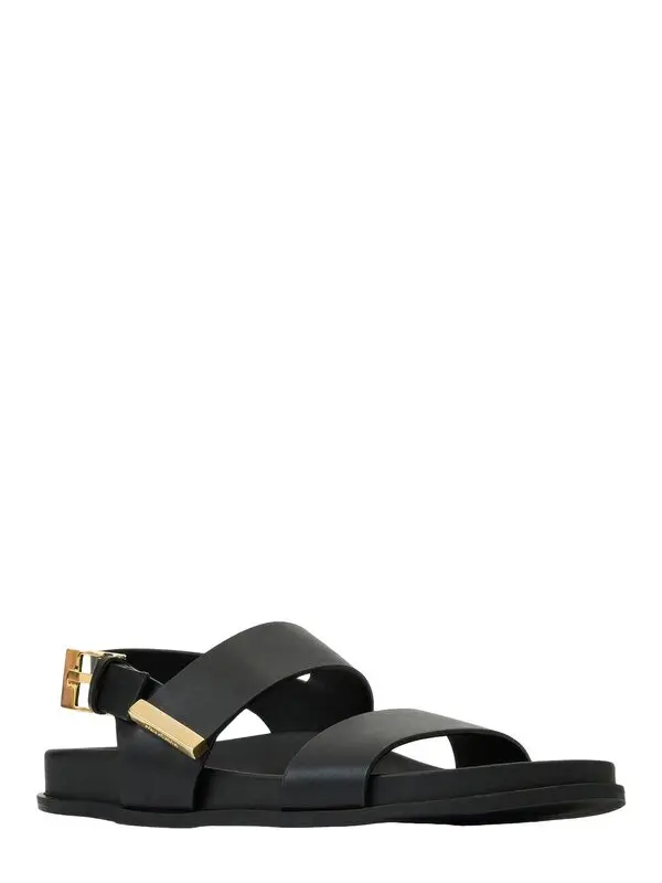 Aquatalia Irma Weatherproof Leather Quarter Strap Sandals - Black Calf