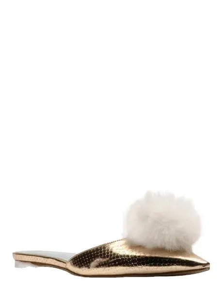 FRANCES VALENTINE Pauline Pom Pointed Toe Mule - Platino W/white