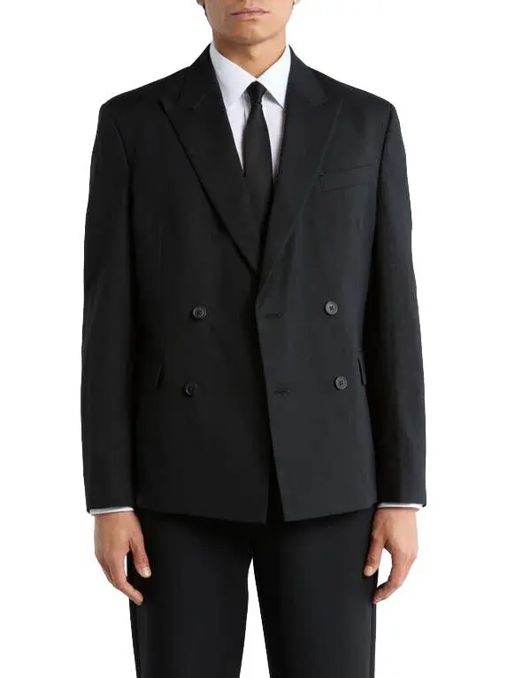 OPEN EDIT Linen Blend Double Breasted Sport Coat - Black