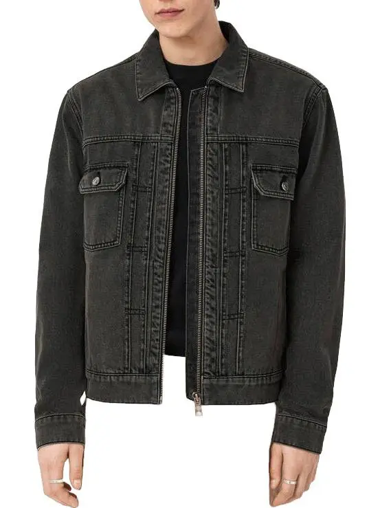 ALLSAINTS Brightmore Zip Denim Trucker Jacket - Dirty Black