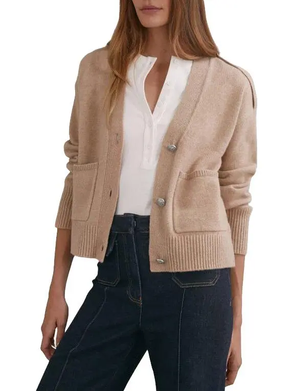 REISS Maya V-neck Wool-blend Cardigan - Beige Neutral