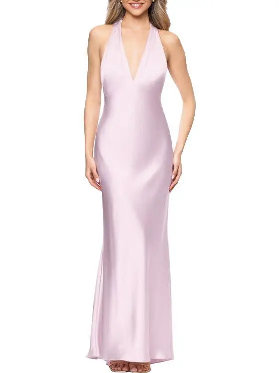 XSCAPE EVENINGS Halter Satin Gown - Light Pink