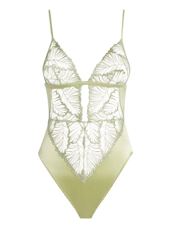 COCO DE MER Lace-trim Laurel Bodysuit - Green