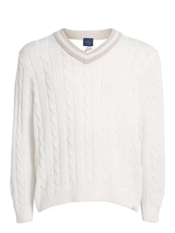 Paul & Shark Cotton Cable-knit V-neck Sweater - Ivory