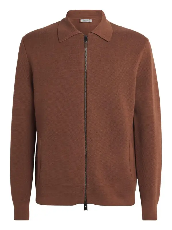 Canali Cotton-blend Zip-up Cardigan - Brown