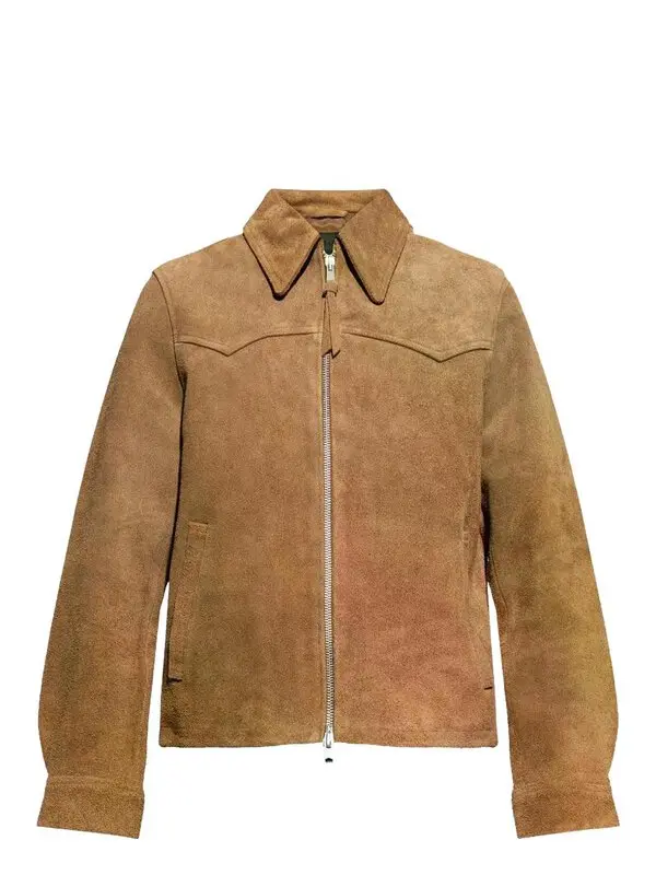 ALLSAINTS Dellcot Zipped Suede Jacket - Brown
