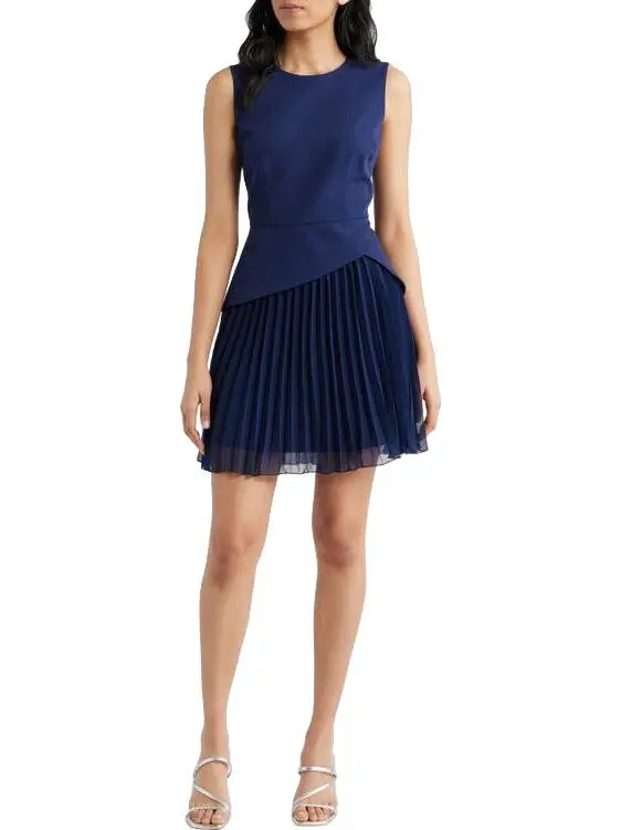 Sam Edelman Sleeveless Pleated Mini Dress - Navy