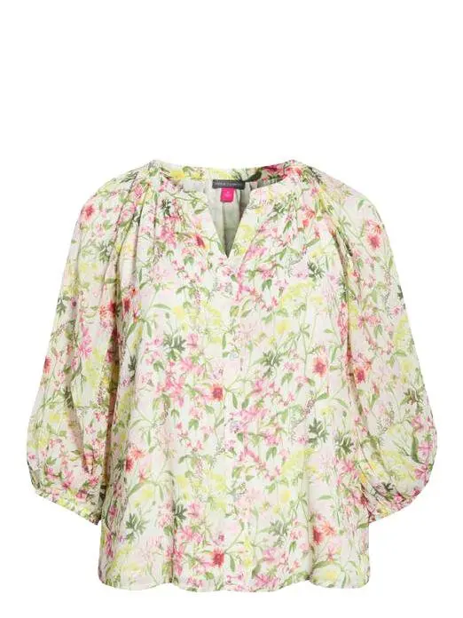 Vince Camuto Floral Button-up Shirt - Ivory/raspberry