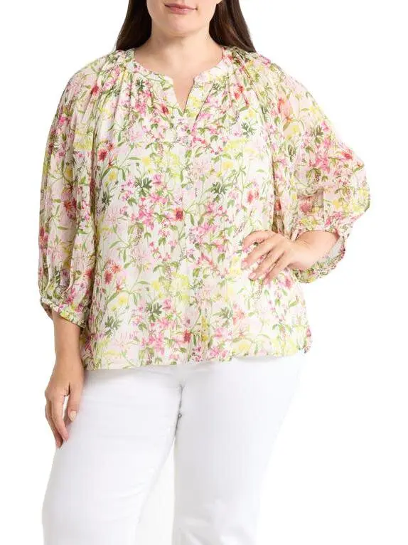 Vince Camuto Floral Button-up Shirt - Ivory/raspberry