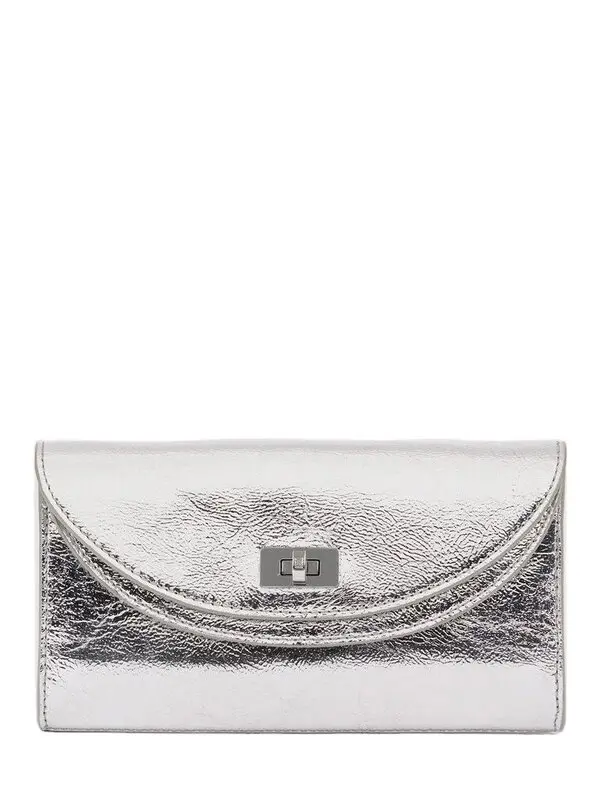 Sandro Mambo Metallic Leather Clutch - Silver