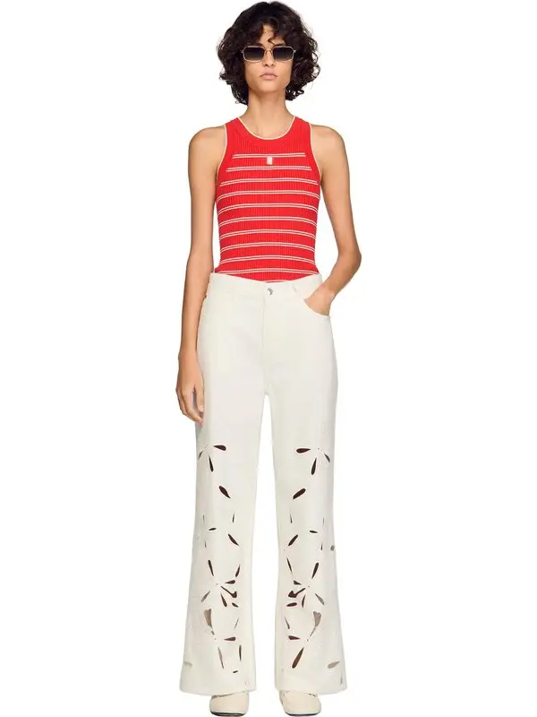 Sandro Wide-leg Embroidered Jeans - White