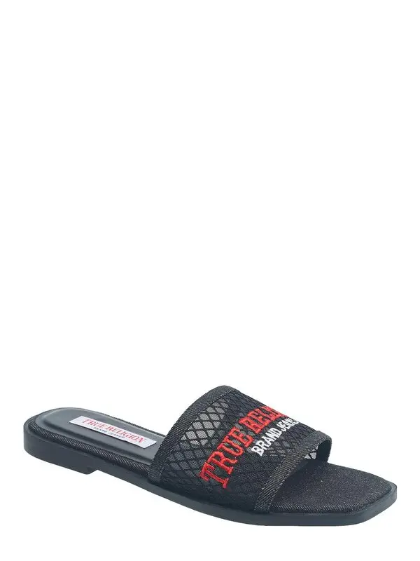 True Religion Mesh Logo Flat Slip-on Sandal - Black