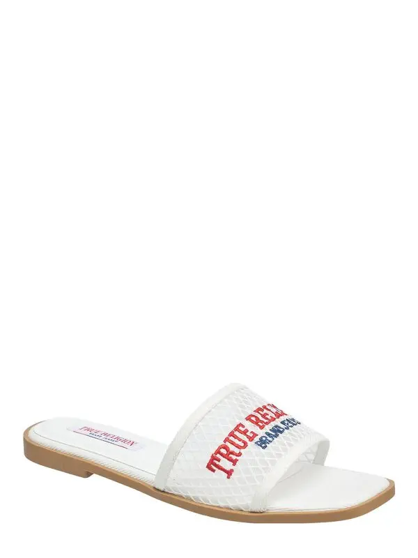 True Religion Mesh Logo Flat Slip-on Sandal - White