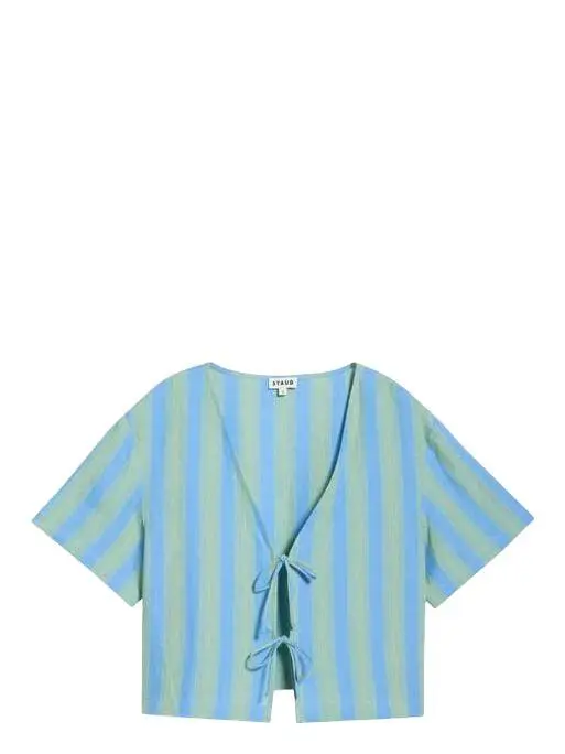 Staud Ava Stripe Tie-front Linen Top - Seaport