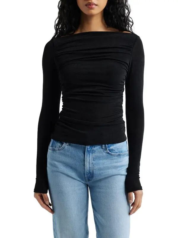 REFORMATION Berlin Ruched Knit Top - Black