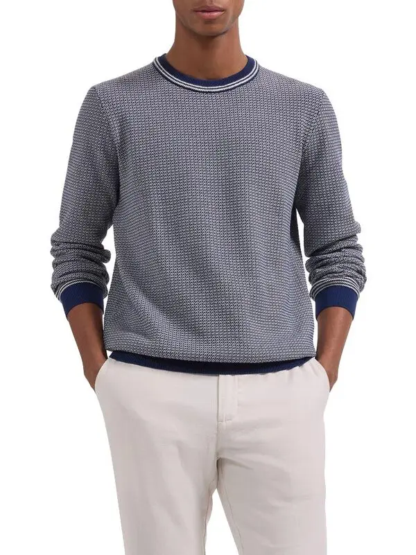 Bugatchi Micro-jacquard Knit Cotton Sweater - Navy