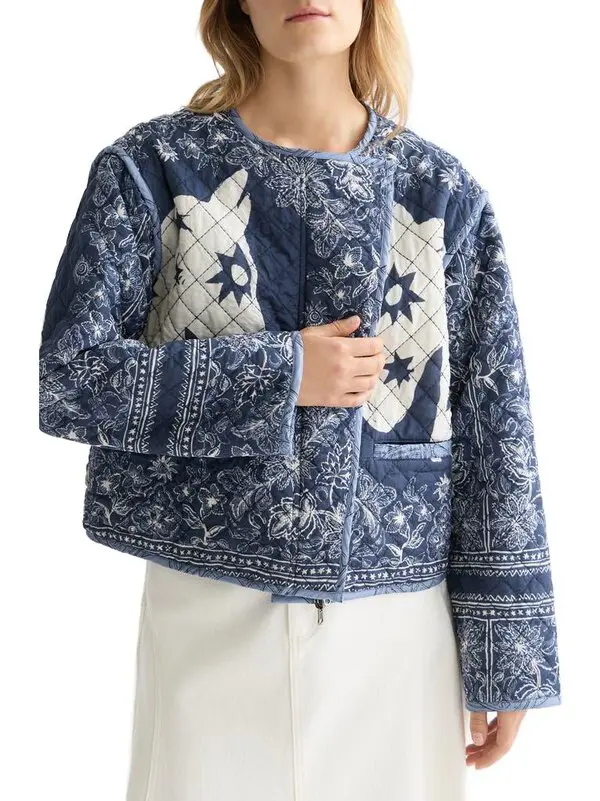 Scotch & Soda Reversible Quilted Jacket - Horse Bandana Dress Blues