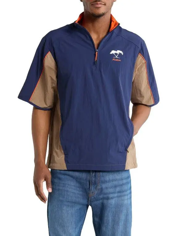 MALBON Torrey Pines Short Sleeve Nylon Quarter Zip Windshirt - Baritone Blue/sea Turtle