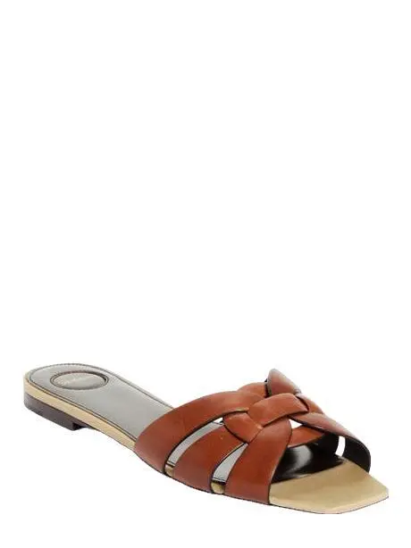 Saint Laurent Tribute Slide Sandal - Burgundy