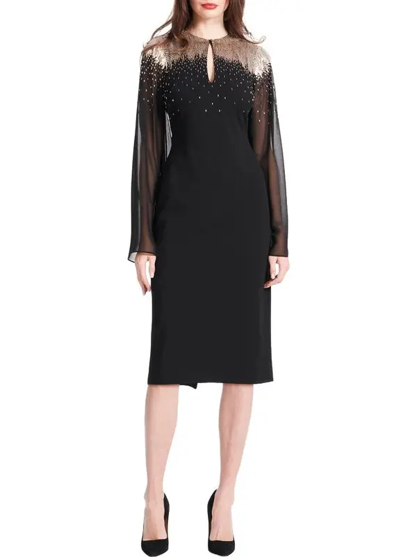 EMILY SHALANT Beaded Stretch Crepe Cocktail Dress - Black