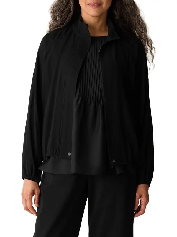 Eileen Fisher Stand Collar Silk Jacket - Black