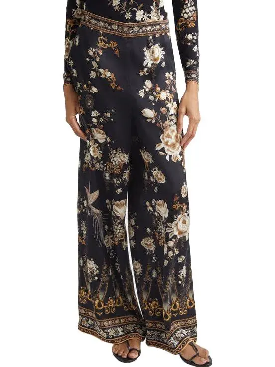 Camilla Printed Relaxed Silk Straight Leg Pants - Flamenco Folklore