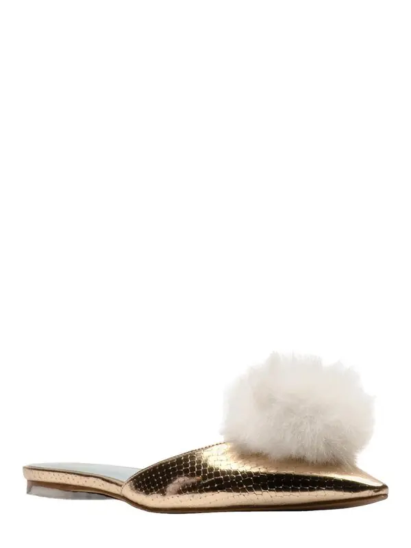 FRANCES VALENTINE Pauline Pom Pointed Toe Mule - Platino W/white