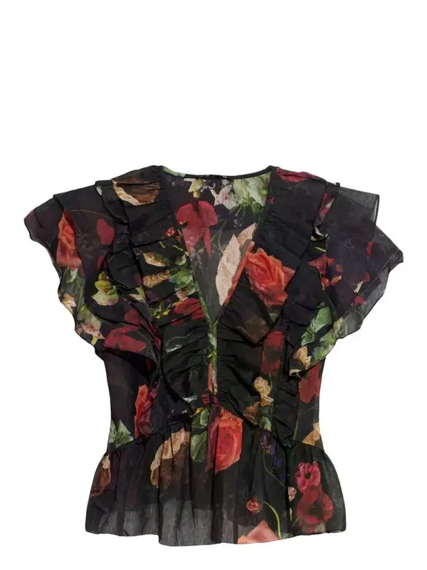 ALLSAINTS Alma Ruffled Floral-print Blouse - Black